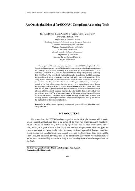 Pdf An Ontological Model For Scorm Compliant Authoring Tools