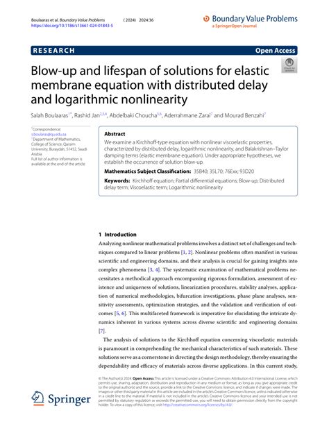 Pdf Blow Up And Lifespan Of Solutions For Elastic Membrane Equation With Distributed Delay And