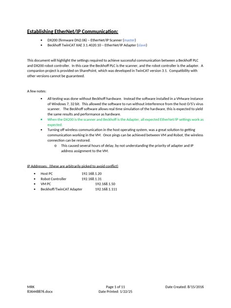Ethernetip Settings Dx200 Scanner To Beckhoff Adapter Pdf Input Output Virtual Machine