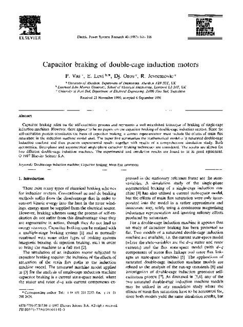 Pdf Capacitor Braking Of Double Cage Induction Motors
