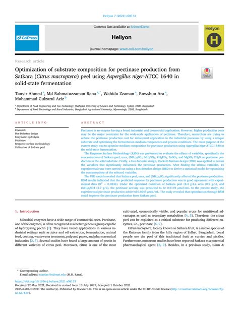 Pdf Optimization Of Substrate Composition For Pectinase Production