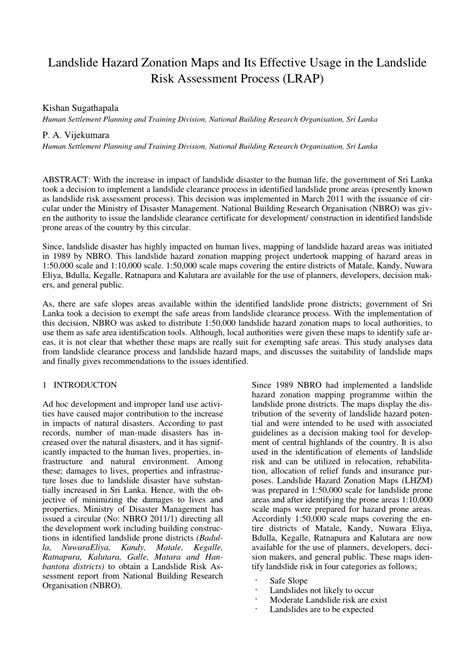 PDF Landslide Hazard Zonation Maps And Its Effective Usage In The Landslide Risk Assessment