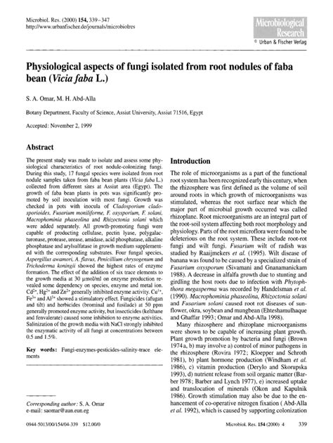Pdf Physiological Aspects Of Fungi Isolated From Root Nodules Of Faba