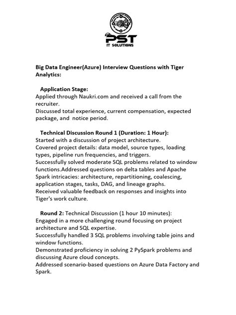 Big Data Engineer Azure Interview Questions By Pst It Solutions Pdf