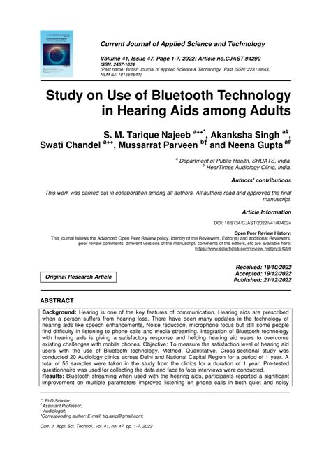 PDF Study On Use Of Bluetooth Technology In Hearing Aids Among Adults