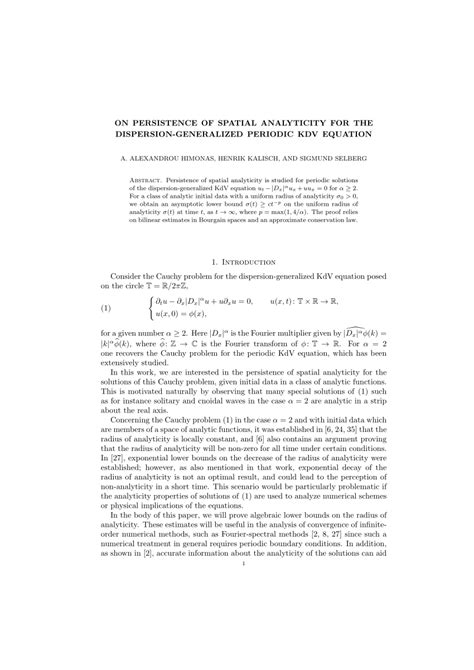 Pdf On Persistence Of Spatial Analyticity For The Dispersion