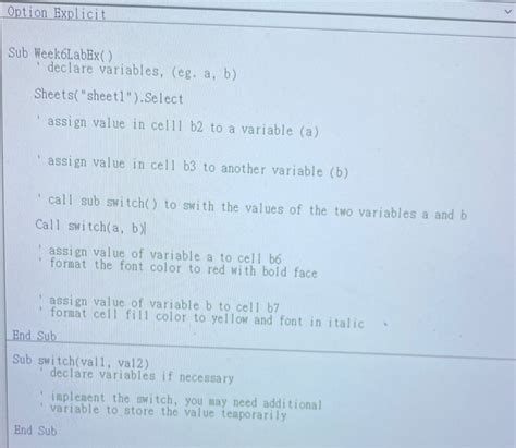 Solved Option Explicit Sub Week Labex Declare Variables