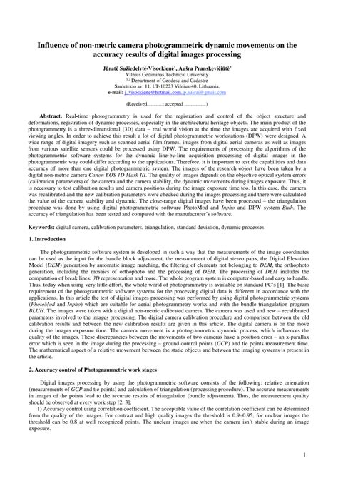 Pdf Influence Of Non Metric Camera Photogrammetric Dynamic Movements