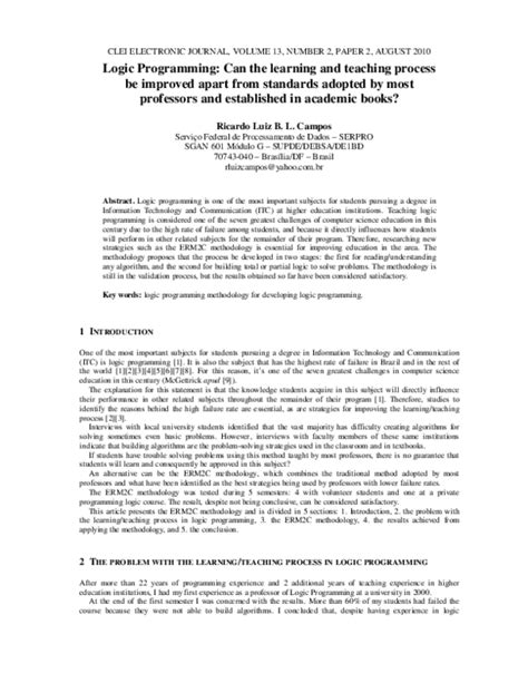 Pdf Logic Programming Can The Learning And Teaching Process Be