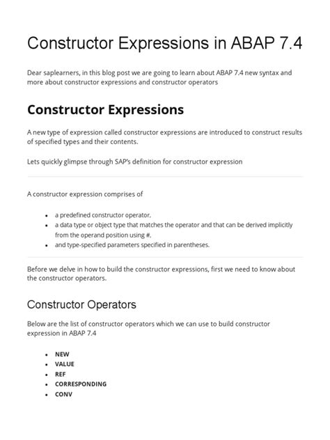 Constructor Expressions In Abap 7 40 Download Free Pdf Constructor