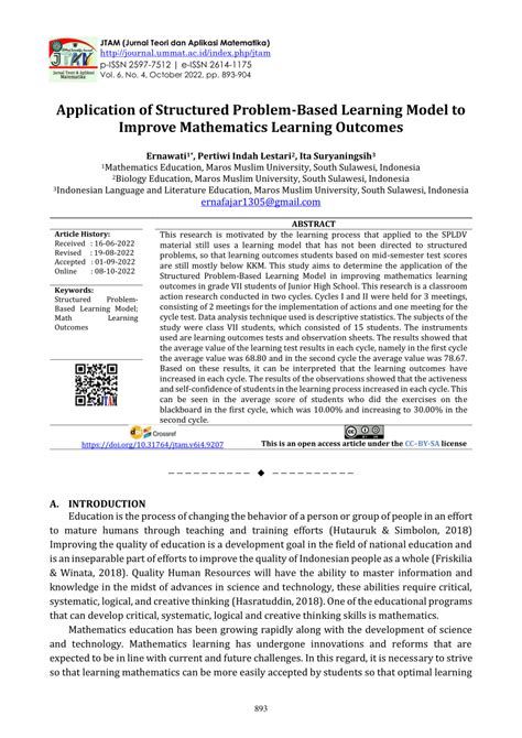 Pdf Application Of Structured Problem Based Learning Model To Improve Mathematics Learning