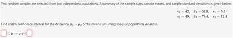 Solved Two Random Samples Are Selected From Two Independent Chegg