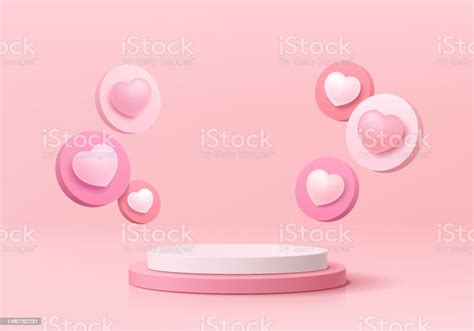 흰색 파스텔 핑크 실린더 받침대 연단 발렌타인 데이 3d 배경 아이콘 이모티콘 사랑이 장식합니다 최소 벽 장면 모형 제품 무대 쇼케이스 프로모션 디스플레이 추상 벡터