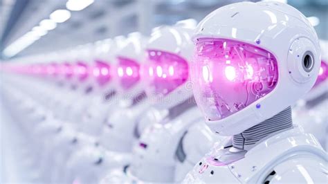Futuristic Robots with Pink Glowing Eyes in a High-tech Environment ...