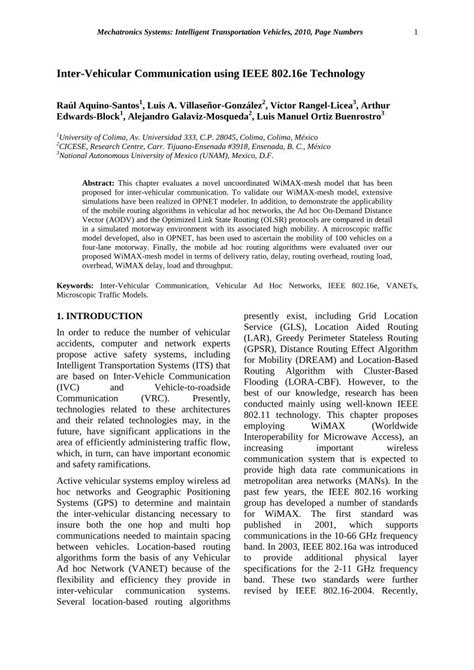 Pdf Inter Vehicular Communication Using Ieee 80216e Technologyprofesoresfi Bunammxvictor