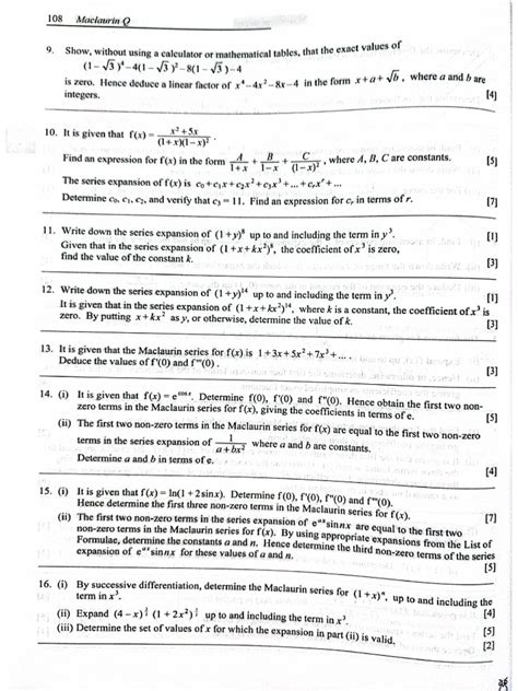 Maclaurin Series Practice Questions Pdf
