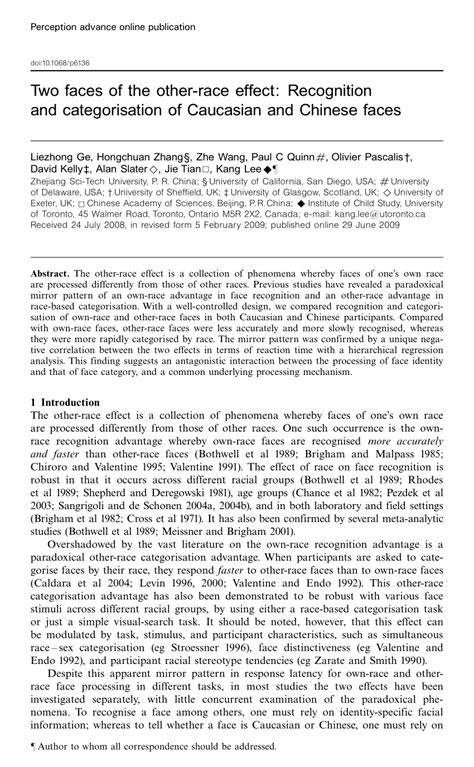 Pdf Two Faces Of The Other Race Effect Recognition And Categorisation Of Caucasian And