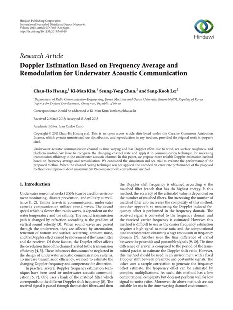 Pdf Doppler Estimation Based On Frequency Average And Remodulation For Underwater Acoustic