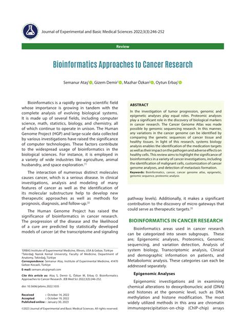 pdf bioinformatics approaches to cancer research