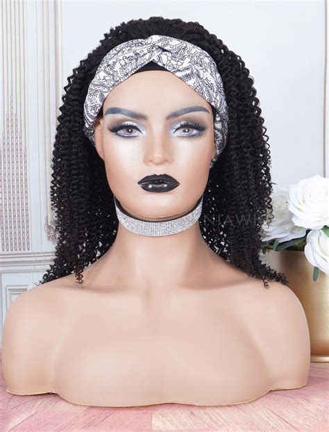 Headband Wig Kinky Curly Human Hair Wigs With Free Trendy Headband
