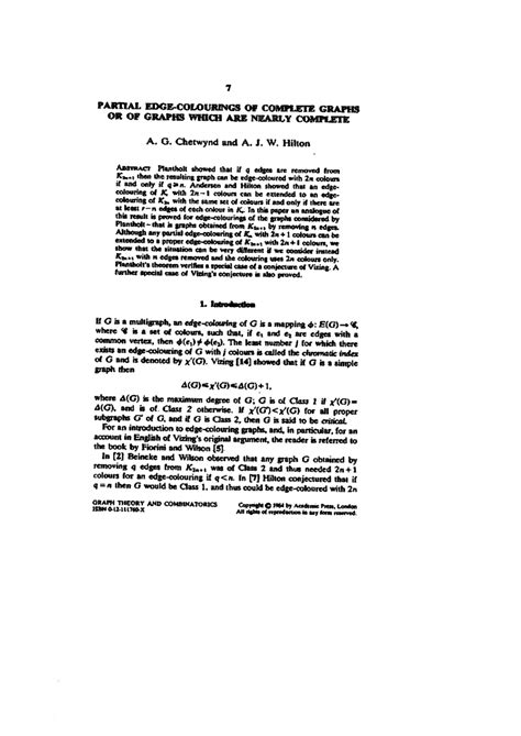 PDF Partial Edge Colourings Of Complete Graphs Or Of Graphs Which Are Nearly Complete