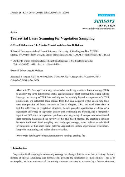 Pdf Terrestrial Laser Scanning For Vegetation Sampling