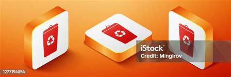 주황색 배경에 격리된 재활용 기호 아이콘이 있는 등색 휴지통 휴지통은 아이콘을 만들 수 있습니다 쓰레기통 표지판 바구니 표지판을 재활용합니다 주황색 정사각형 버튼 벡터 3