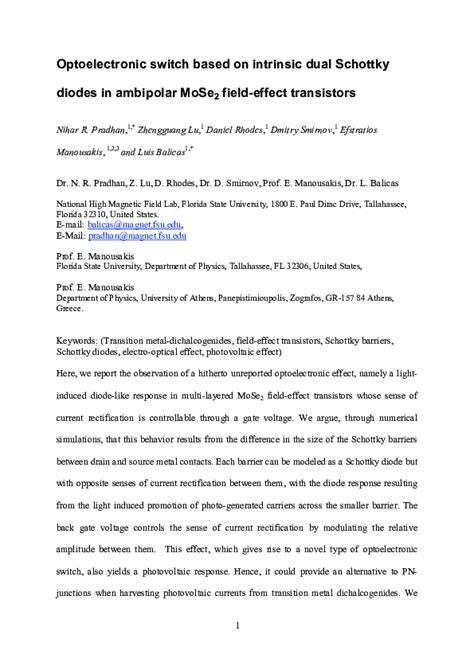 Pdf An Optoelectronic Switch Based On Intrinsic Dual Schottky Diodes