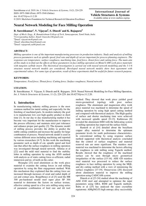 Pdf Neural Network Modeling For Face Milling Operation