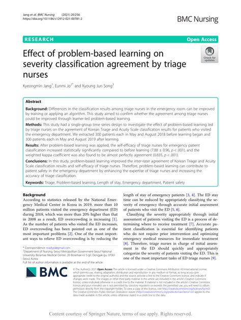 Pdf Effect Of Problem Based Learning On Severity Classification