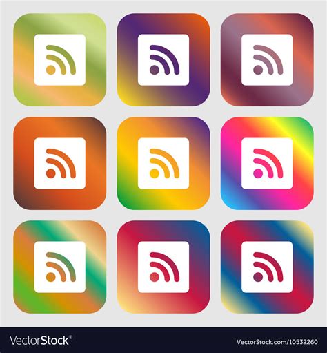 Rss Feed Icon Nine Buttons With Bright Gradients Vector Image