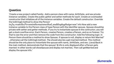 VIDEO Solution Create A New Project Called Family Add A Person Class With Name BirthDate And