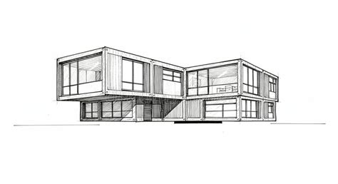 Modern Architectural Sketch Of A Two Story Building Made From Modular Shipping Stock