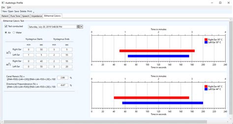 Bithermal Caloric Test Interface Of The Application Download