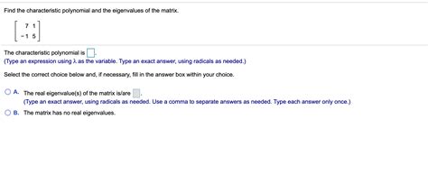Solved Find The Characteristic Polynomial And The