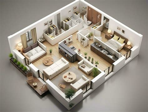 AI Generated 3D Floor Plan Of An Open Concept Living Apartment Layout