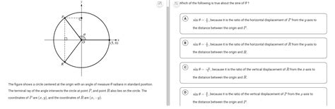 The Figure Shows A Circle Centered At The Origin With An Angle Of Measure