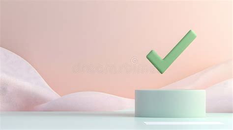 Soft Green Checkmark Symbol With Shadow Effect On Minimalist Background In Pastel Pink And Soft
