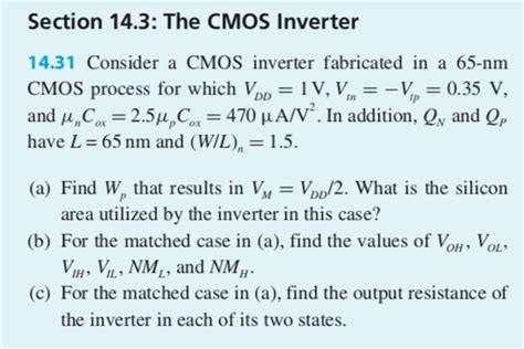 Solved Section The CMOS Inverter Consider A CMOS Chegg Com