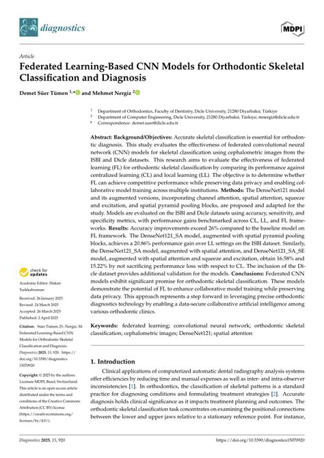 Pdf Federated Learning Based Cnn Models For Orthodontic Skeletal Classification And Diagnosis