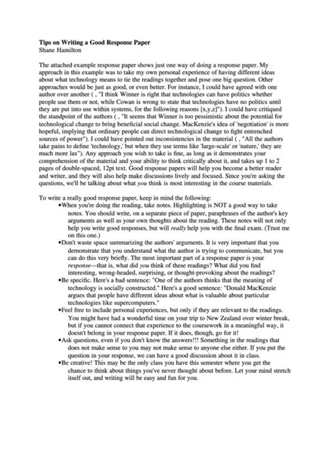 Tips On Writing A Good Response Paper Printable Pdf Download