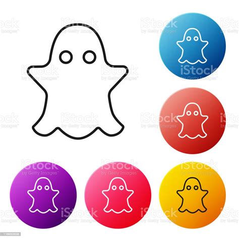 흰색 배경에 격리 된 검은 선 유령 아이콘입니다 아이콘 다채로운 원 버튼을 설정합니다 벡터 일러스트레이션 10월에 대한 스톡 벡터 아트 및 기타 이미지 Istock