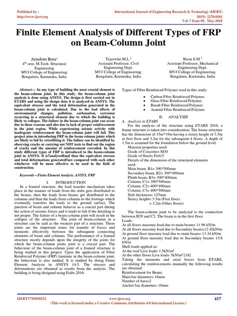 Finite Element Analysis Of Different Types Of Frp On Beam Column Joint Ijertv7is050232 Pdf