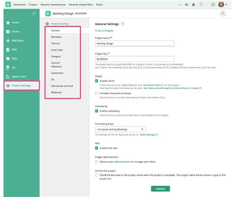 project settings backlog help center
