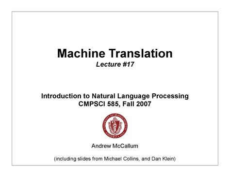 Machine Translation Lecture Notes Cmpsci 585 Docsity