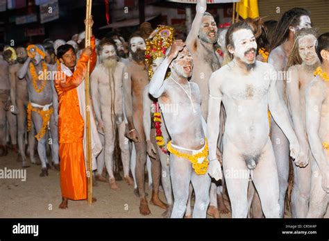 Naked Participants In The Archaic Shivratri Procession Varanasi Uttar Pradesh India Asia