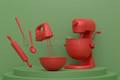 Abstract Scene Or Podium With Blender And Kitchen Utensil On Monochrome Stock Illustration