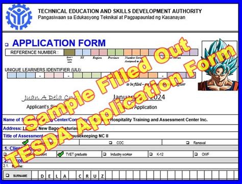 TESDA Application Form Sample Skills Development Application Form Application