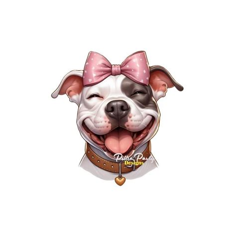 Png Digital Download Smiling Pitbull W Pink Bow Pitbull Bully