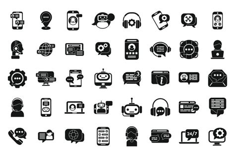 Support Chat Icons Set Simple Vector Call Center